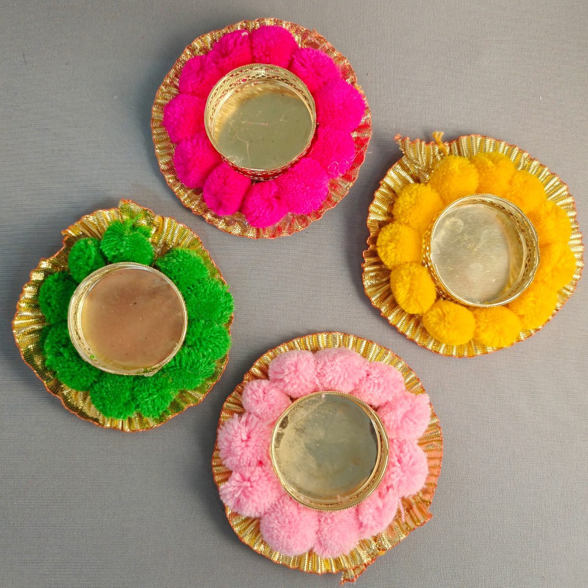 Handcrafted Pom‑Pom Round Tealight Holder | Festive Pooja & Diwali ...